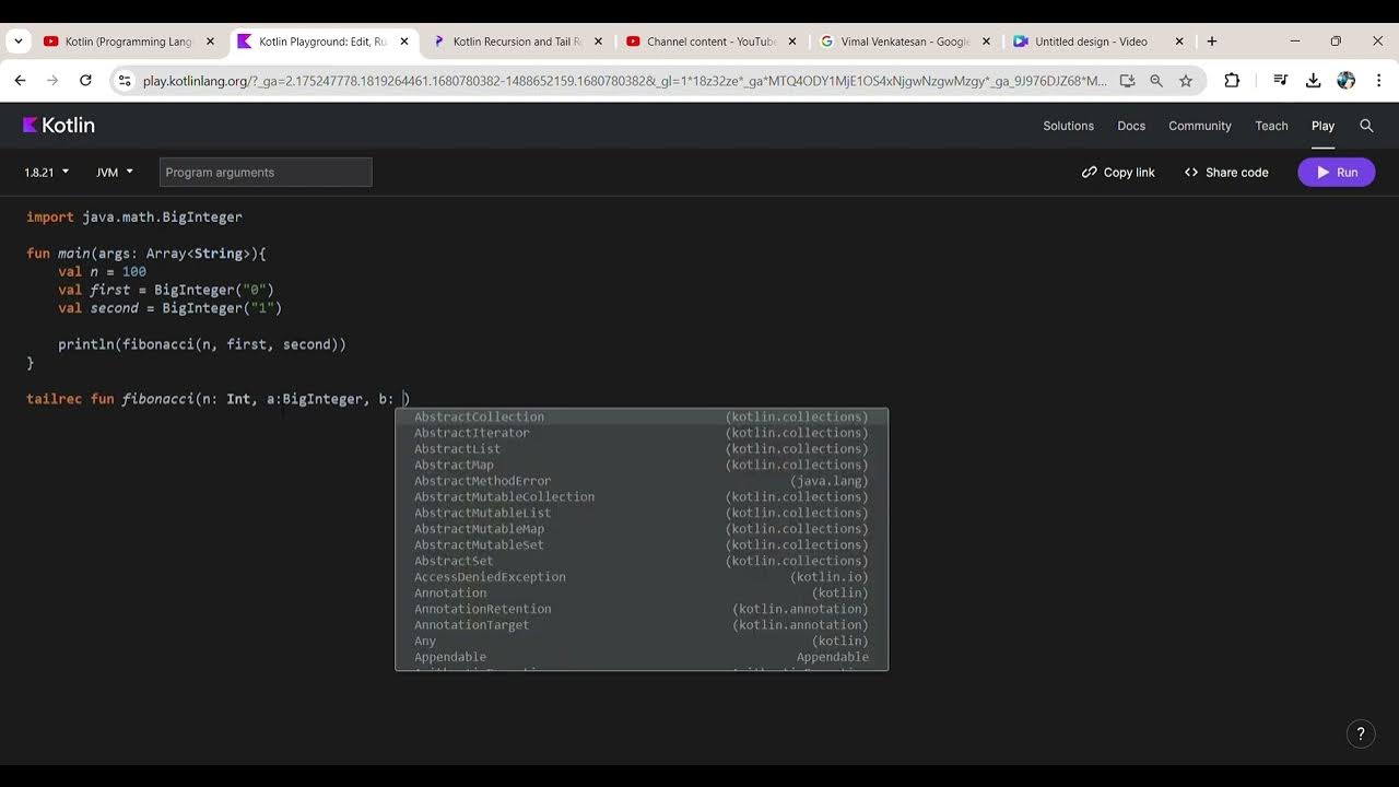 Kotlin (Programming Language) Project 39: 'Tail Recursion' Created by Trishanth Kumar - YouTube