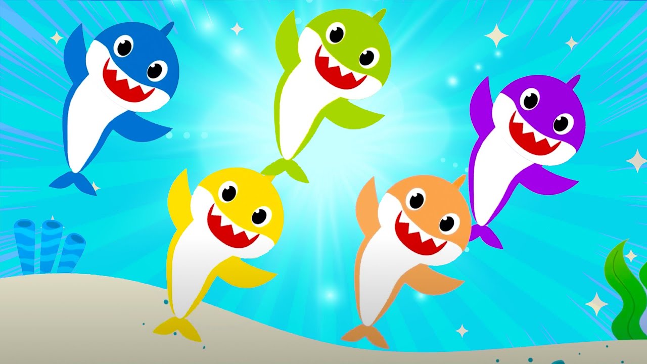 Five Little Sharks 🦈🎶 Five Little Shark Song Baby Shark - Wheels on the ...