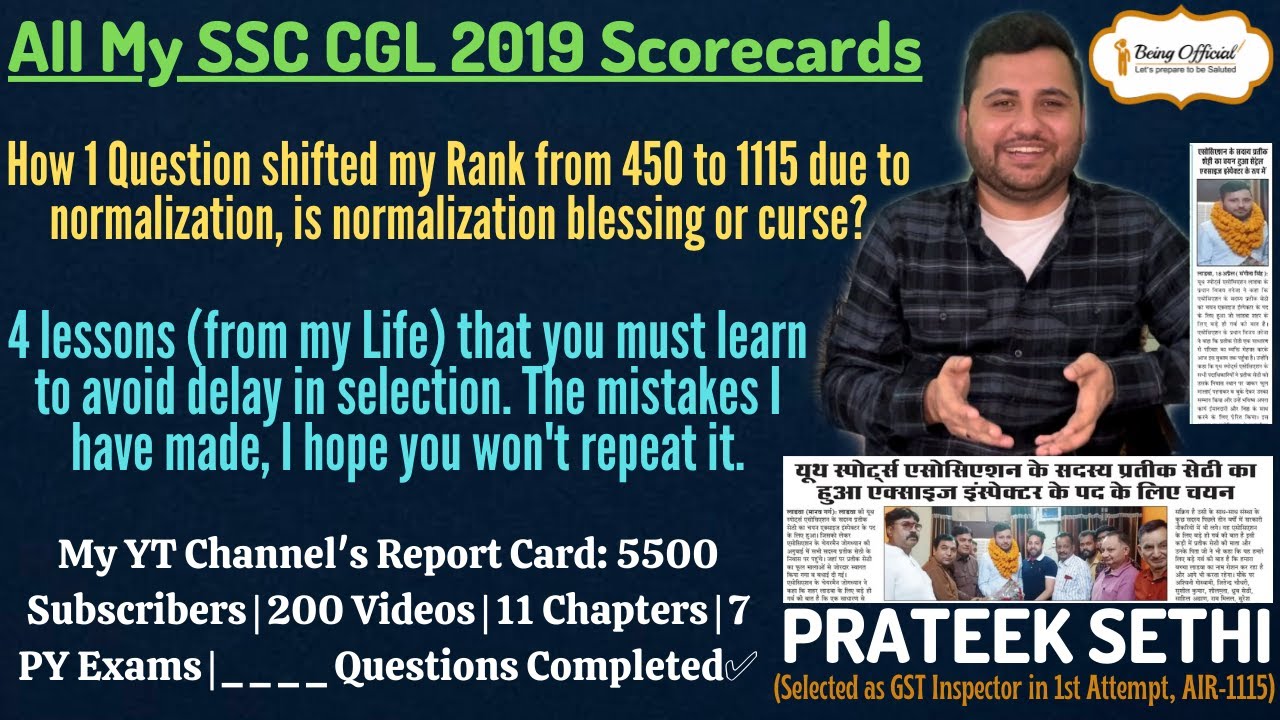 My SSC CGL 2019 Scorecards (Tier-1,2,3,4) | Normalization Effect | My YT Channel's Report Card ...