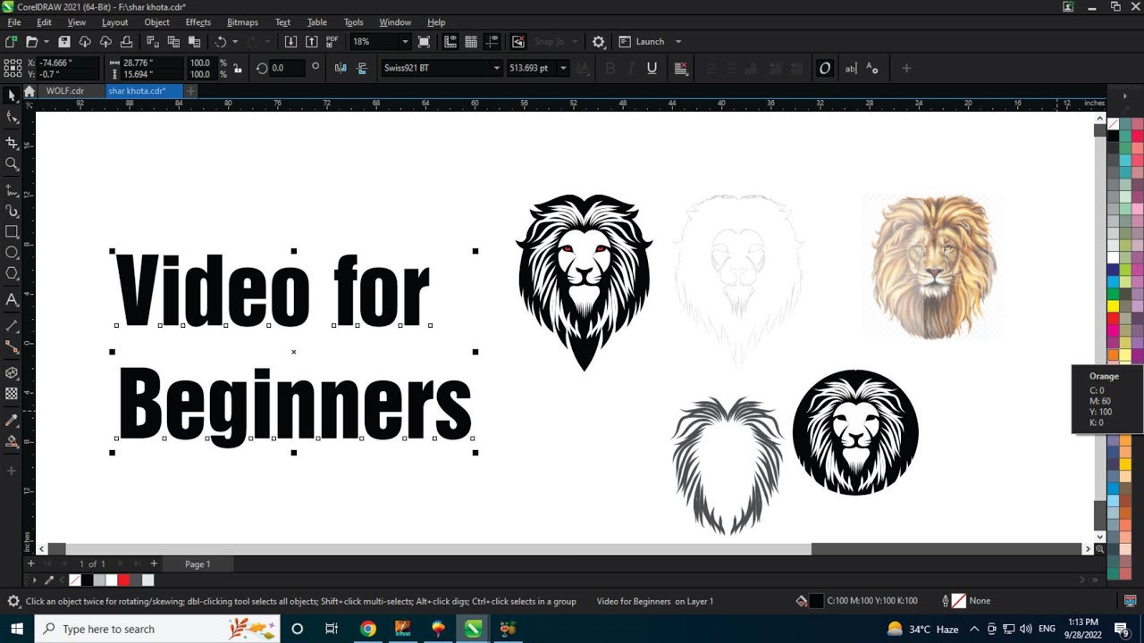 Lion Mascot Logo Design tutorial for beginners - coreldraw with ahsan ...