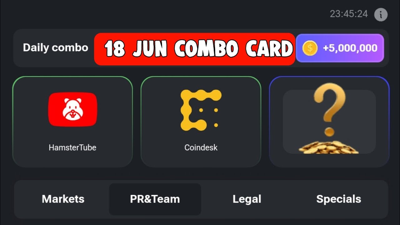 Hamster Kombat Combo Card Today || 18 jun || Free 5Million Coins || # ...