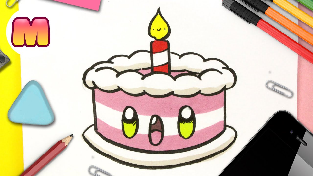 HOW TO DRAW A KAWAII CAKE STEP BY STEP - How to draw a birthday cake