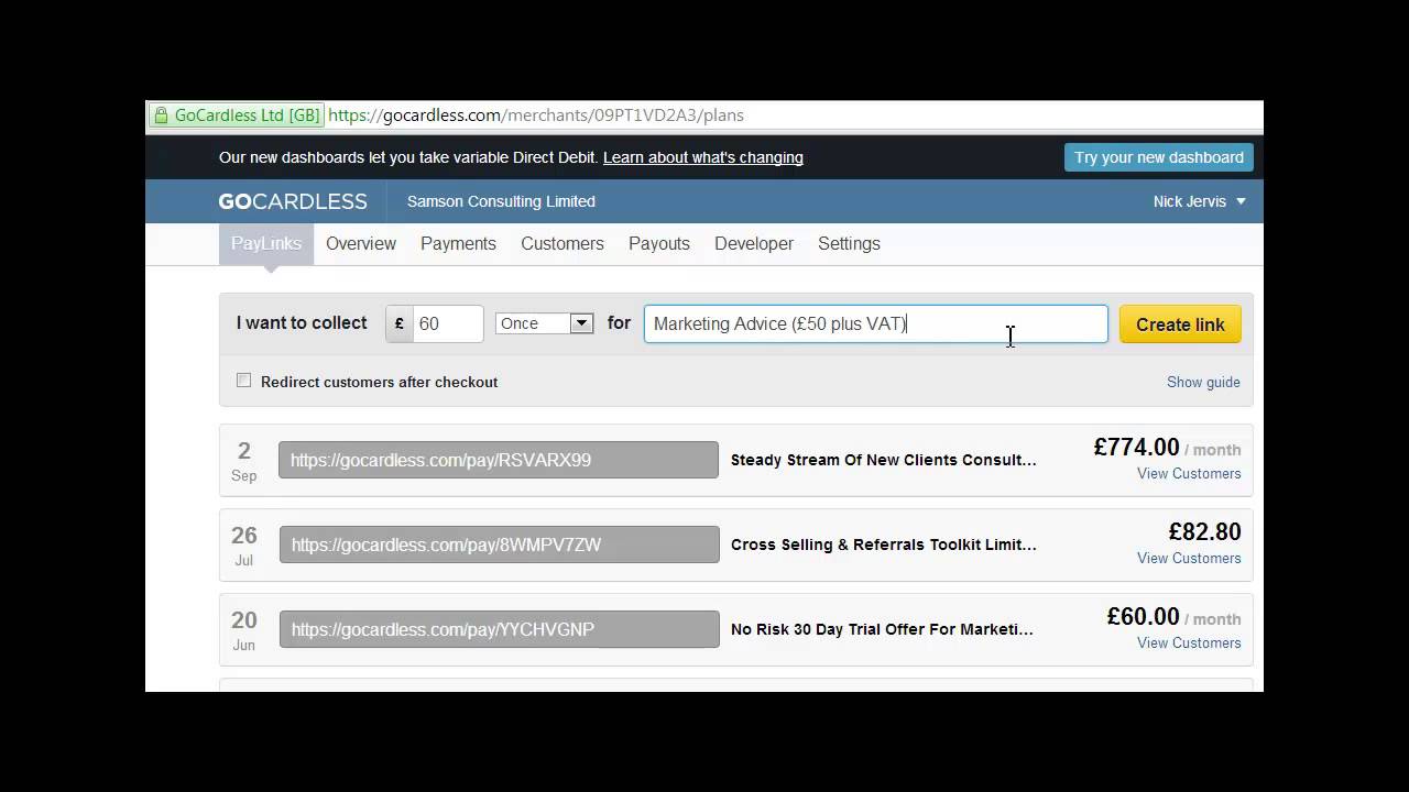 Gocardless Paylinks Demonstration - How To Set Up Gocardless Paylinks - YouTube