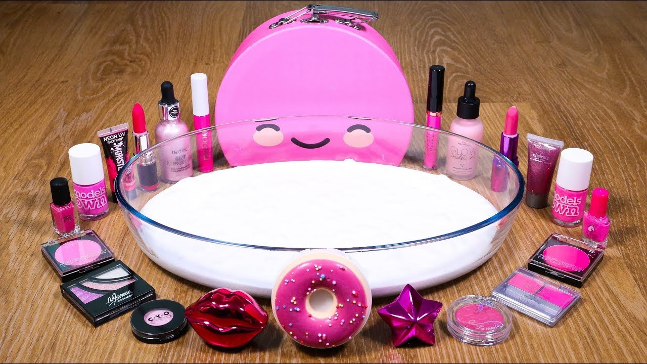 PINK Slime Mixing Eyeshadow Makeup into Glossy Slime Relaxing ...