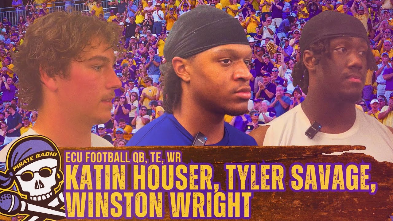 ECU Football QB Katin Houser, TE Tyler Savage, WR Winston Wright after the loss to Charlotte ...