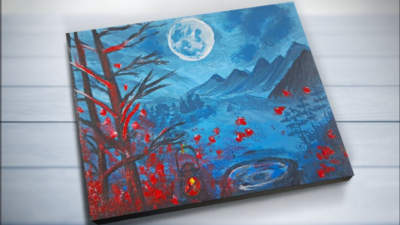 Easy Moonlight landscape painting/acrylic painting for beginners - YouTube