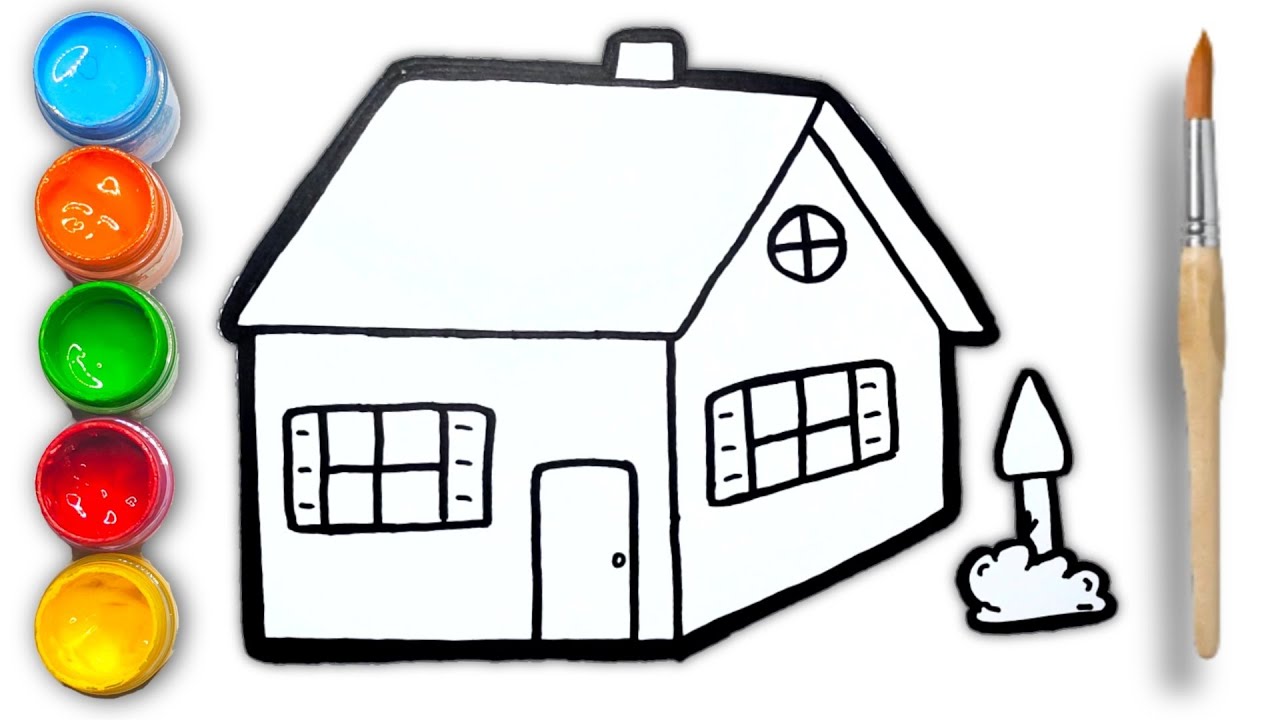 How to draw and color house for kids & toddlers, easy drawing - YouTube