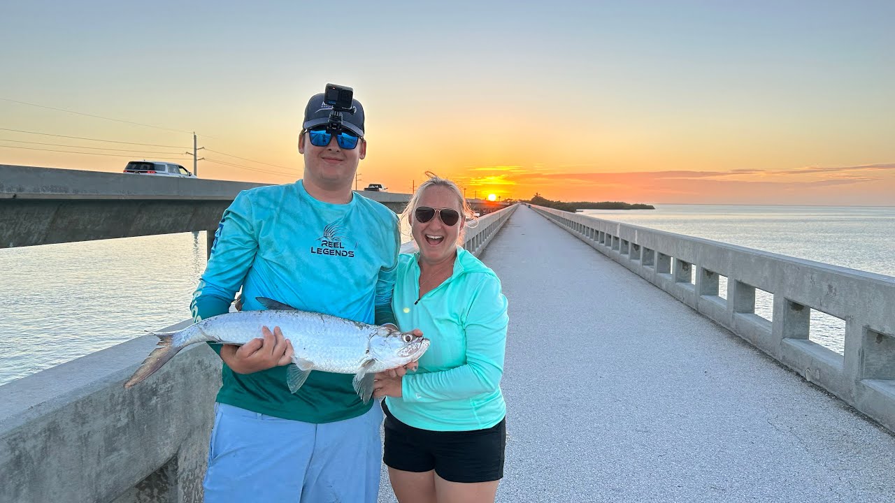 Florida Keys sunset Bridge Fishing (tarpon off the bridge) - YouTube
