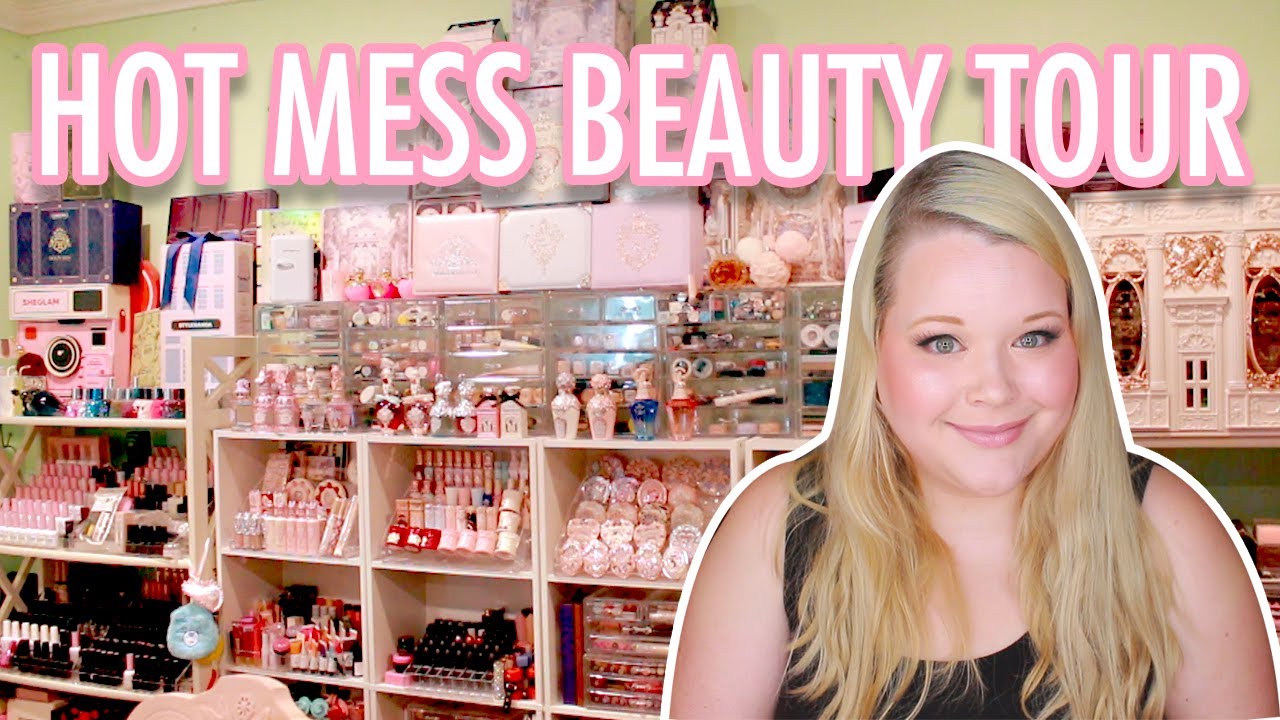 My Unorganized Makeup Collection & Filming Room Tour - YouTube