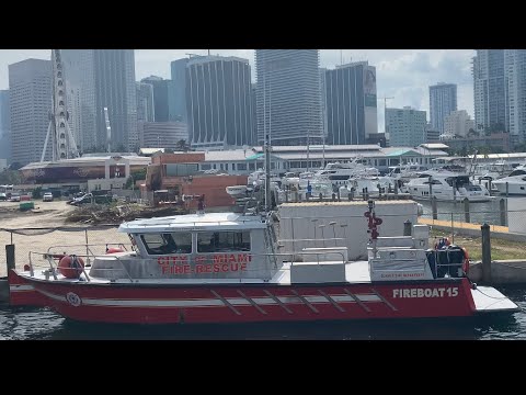 miami FD fire boat 15 at station in miami city - YouTube