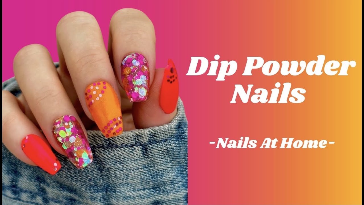 Dip Powder Nail || Neon Nails || Gel Method || Chunky Glitter ...
