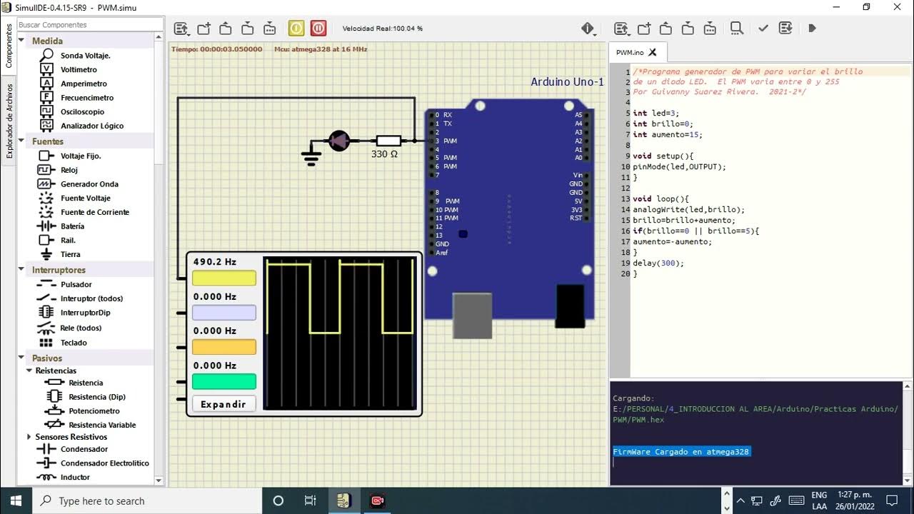 Pwm With Arduino Uno And Simulide Youtube