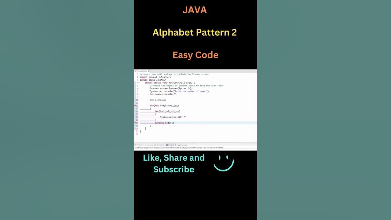 Alphabet Pattern In Java shorts YouTube alphabet-pattern-in-java-shorts-youtube