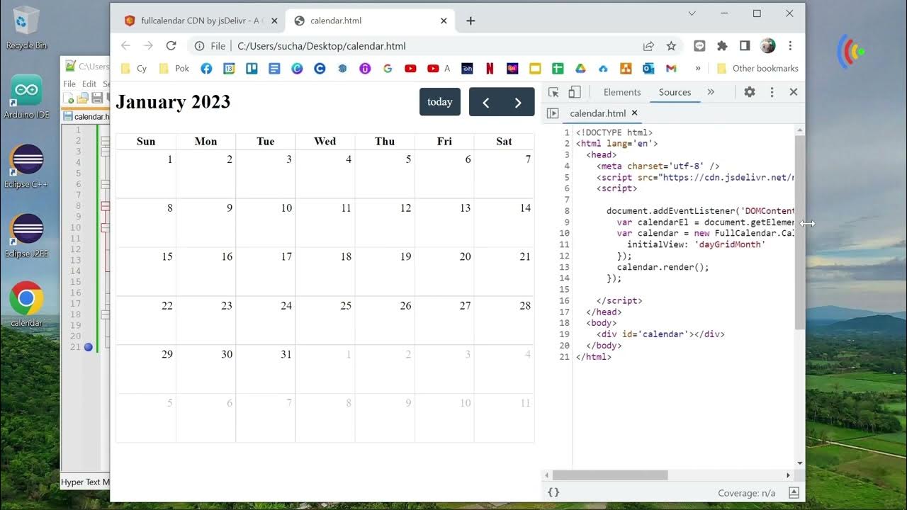 Web page add Calendar with FullCalendar - YouTube