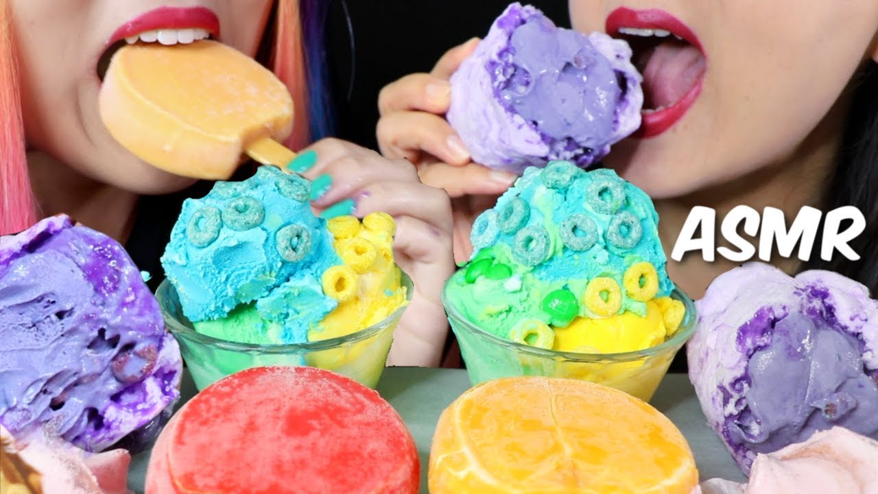 ASMR RAINBOW ICE CREAM PARTY (COTTON CANDY BURRITO, ICE CREAM BARS ...