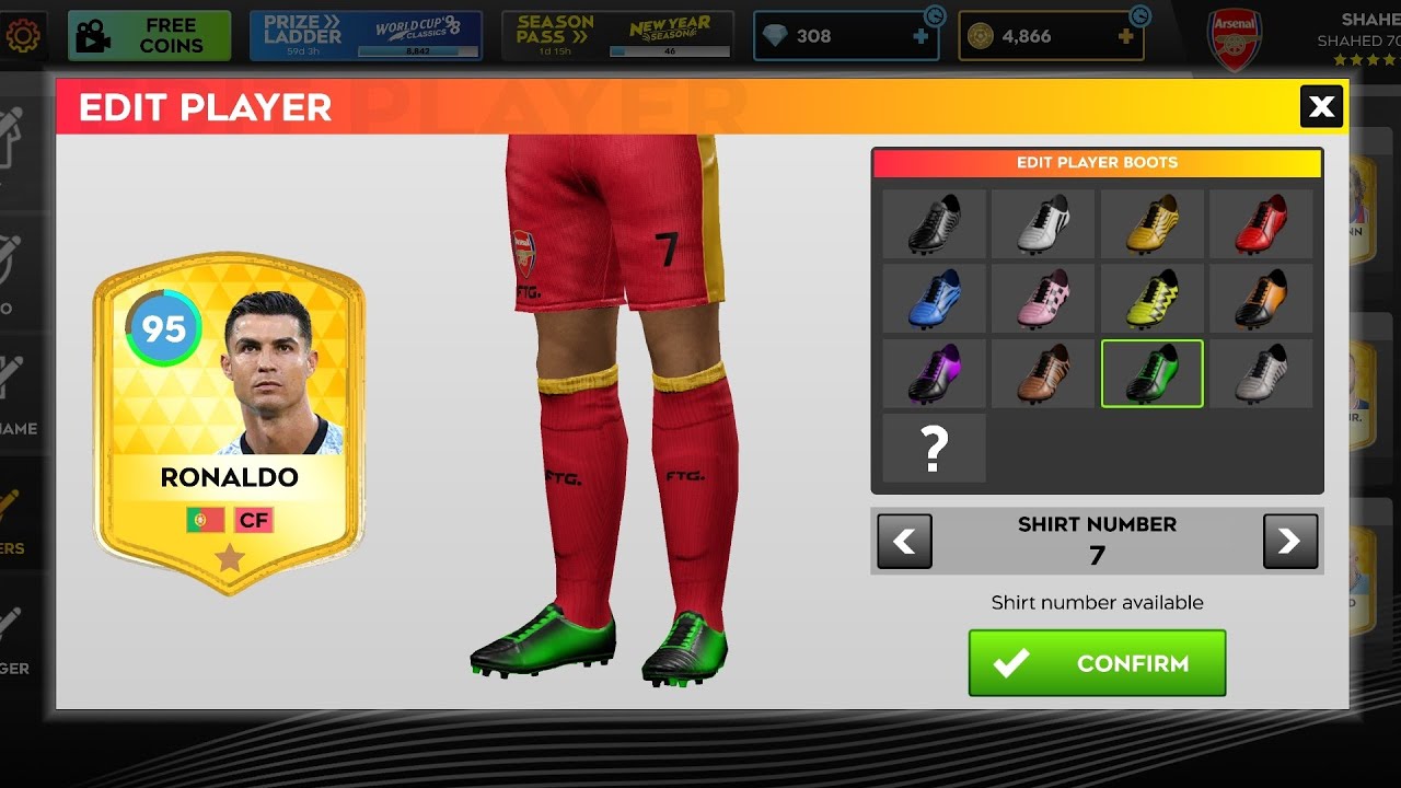 DLS 25 || How To Change Player Jersey Number & Change Player Boots In ...