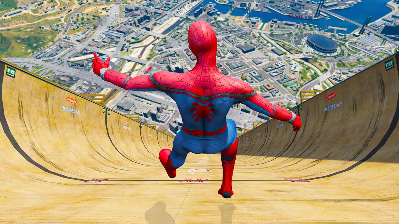 GTA 5 SPIDERMAN vs MEGA RAMP JUMP ( Spider-Man Jumps with Cars & Bikes ...