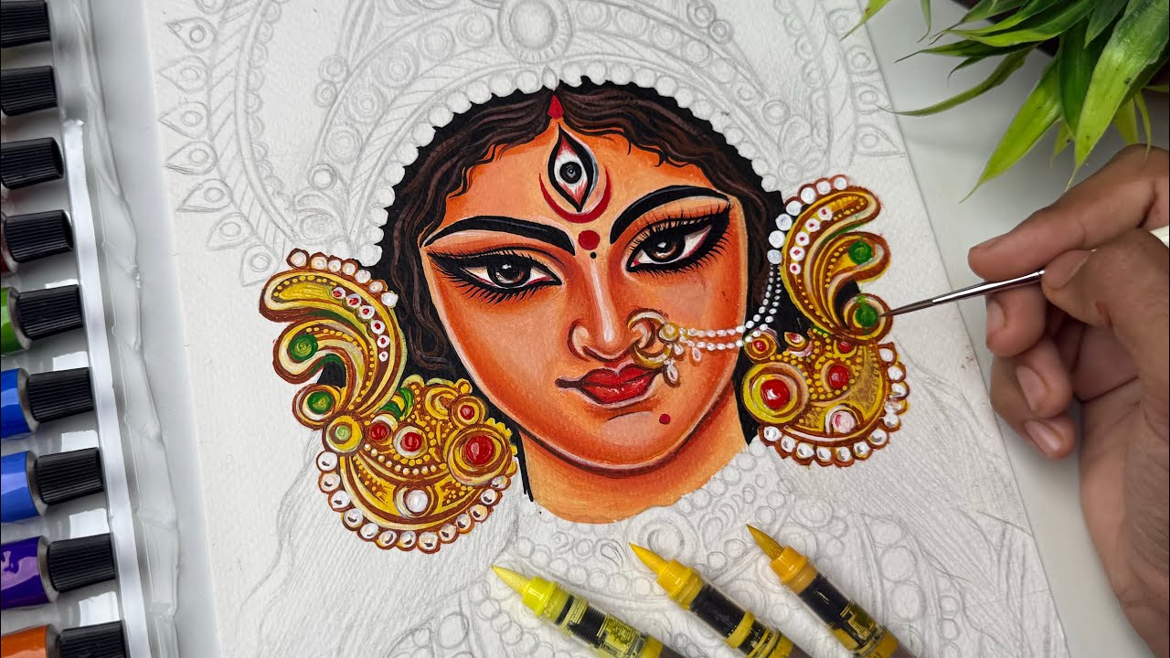 Durga Mata Colouring Tutorial 🎨 Part 1 | Face Colour with Acrylic ...