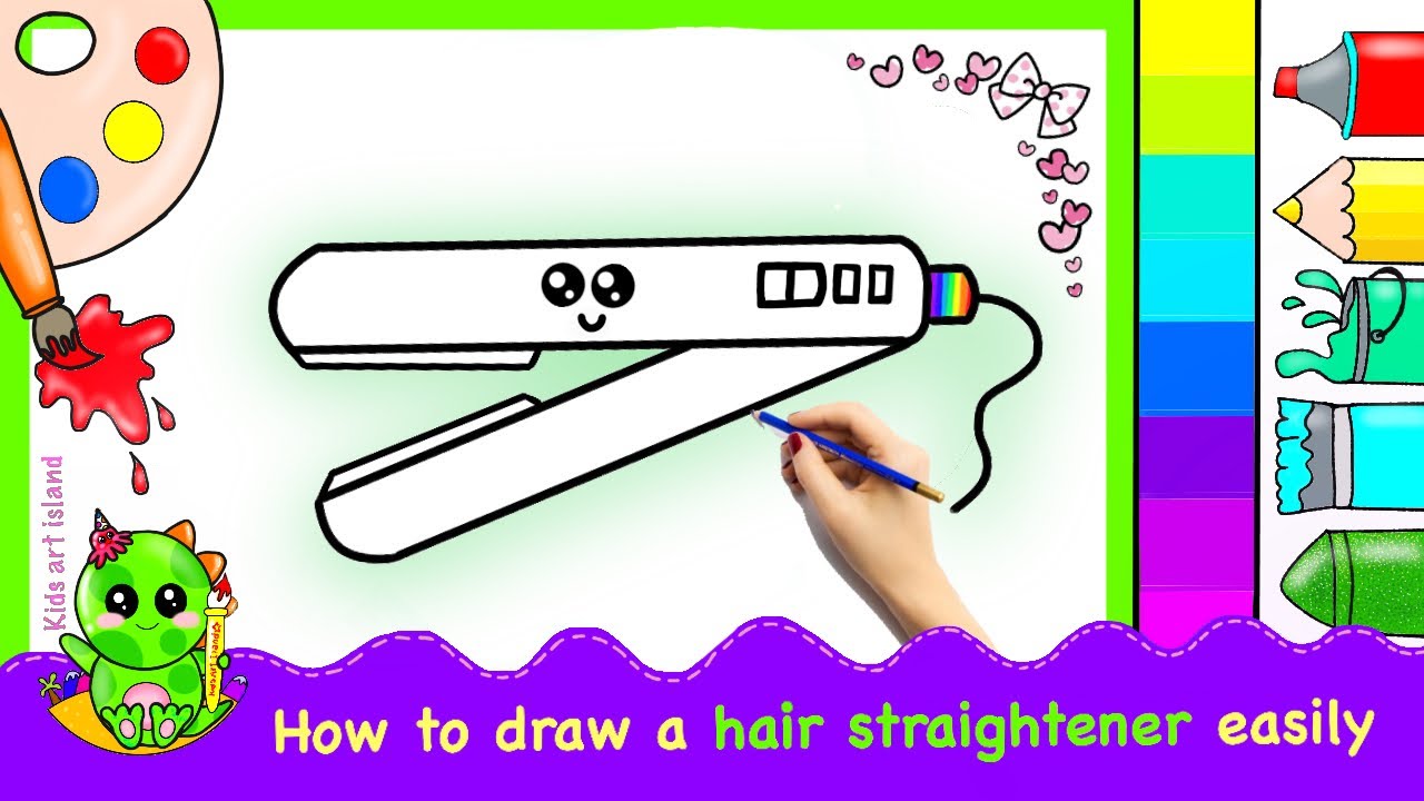 How to draw a hair straightener step by step easily|coloring a cute hair straightener for kids|# ...