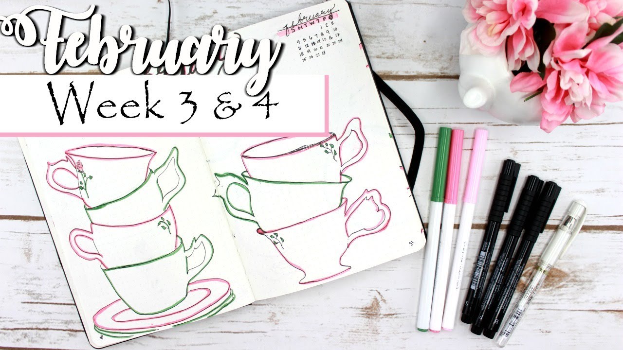 FEBRUARY WEEKLY SPREADS || 2018 BULLET JOURNAL - YouTube