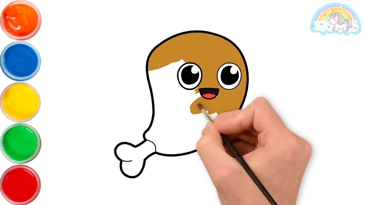 How to draw and color FRIED CHICKEN for kids EASY and STEP BY STEP? 😍🌹 ...
