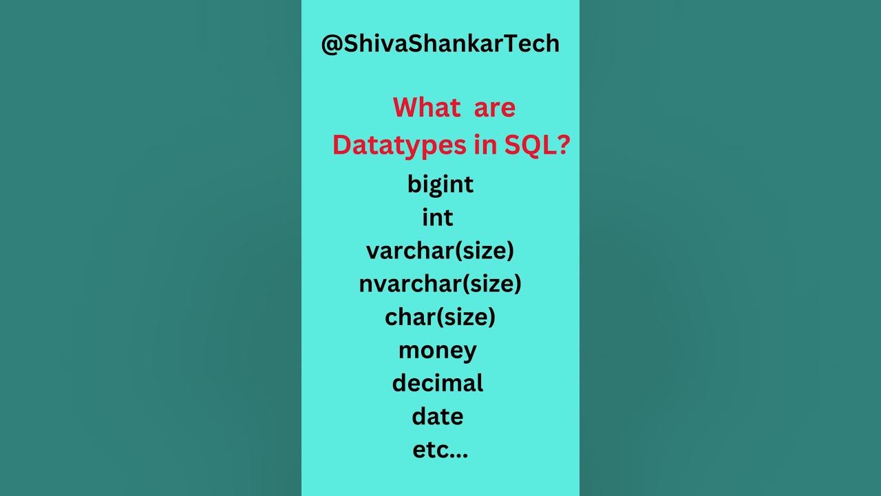 What are Datatypes in SQL? @ShivaShankarTech #cse #sql #it #database - YouTube
