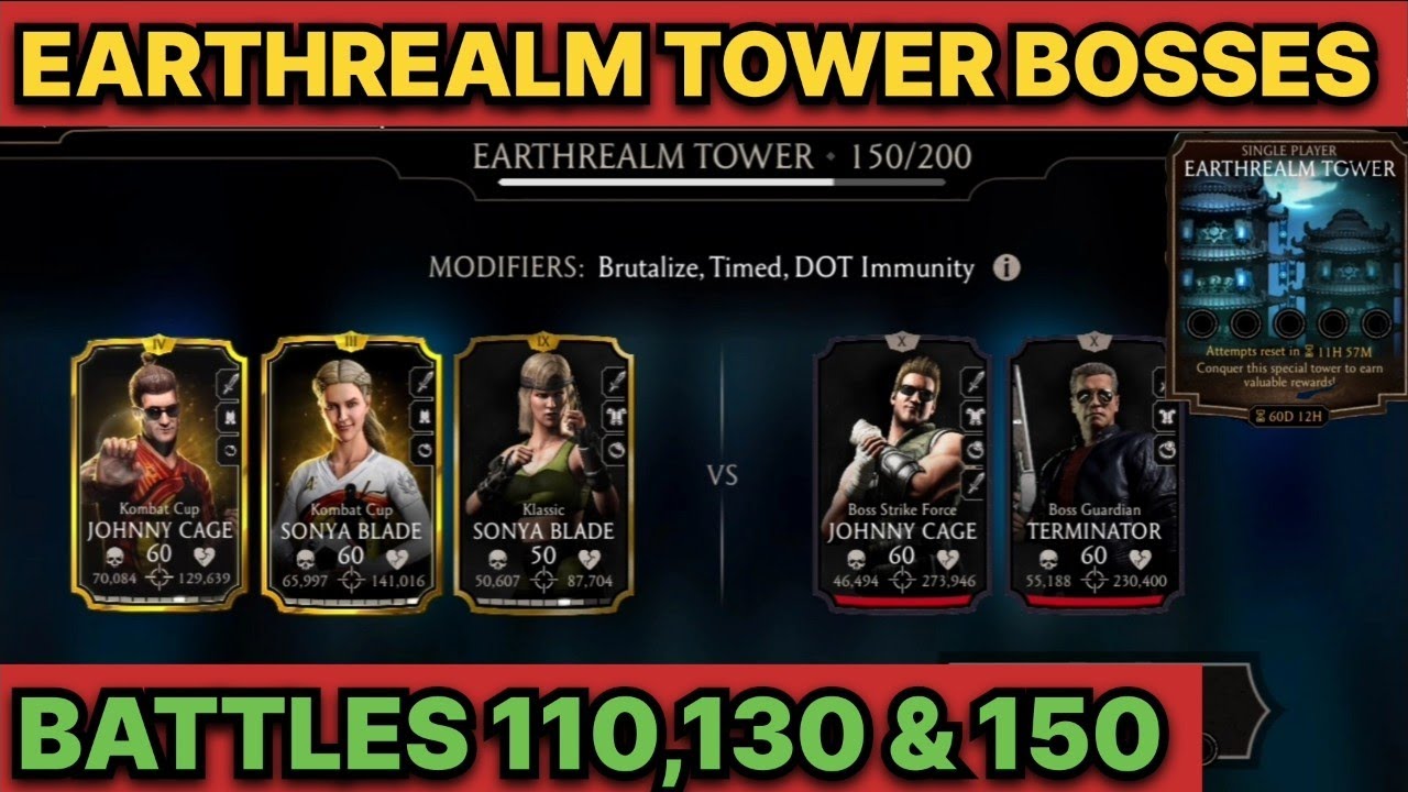 Mk mobile | Earthrealm tower | Battles-110,130 and 150 - YouTube