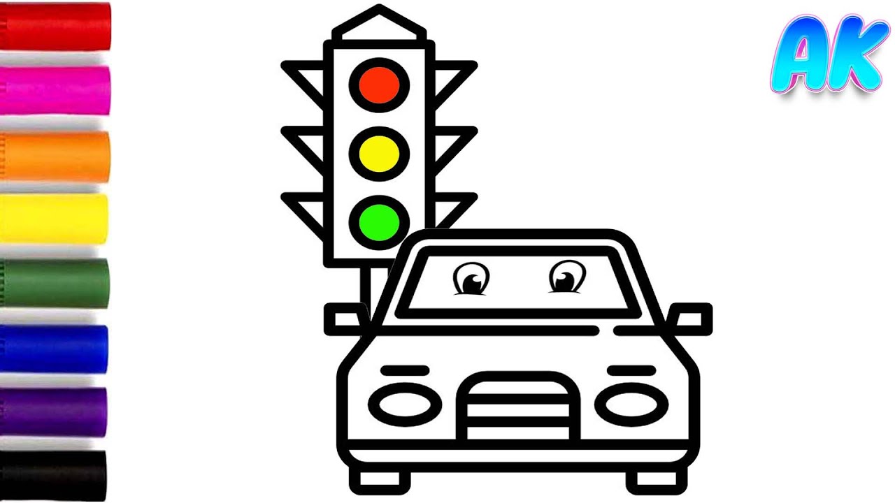 How to Draw Car ,Traffic Lights for Kids & Toddlers | Draw, Paint and ...