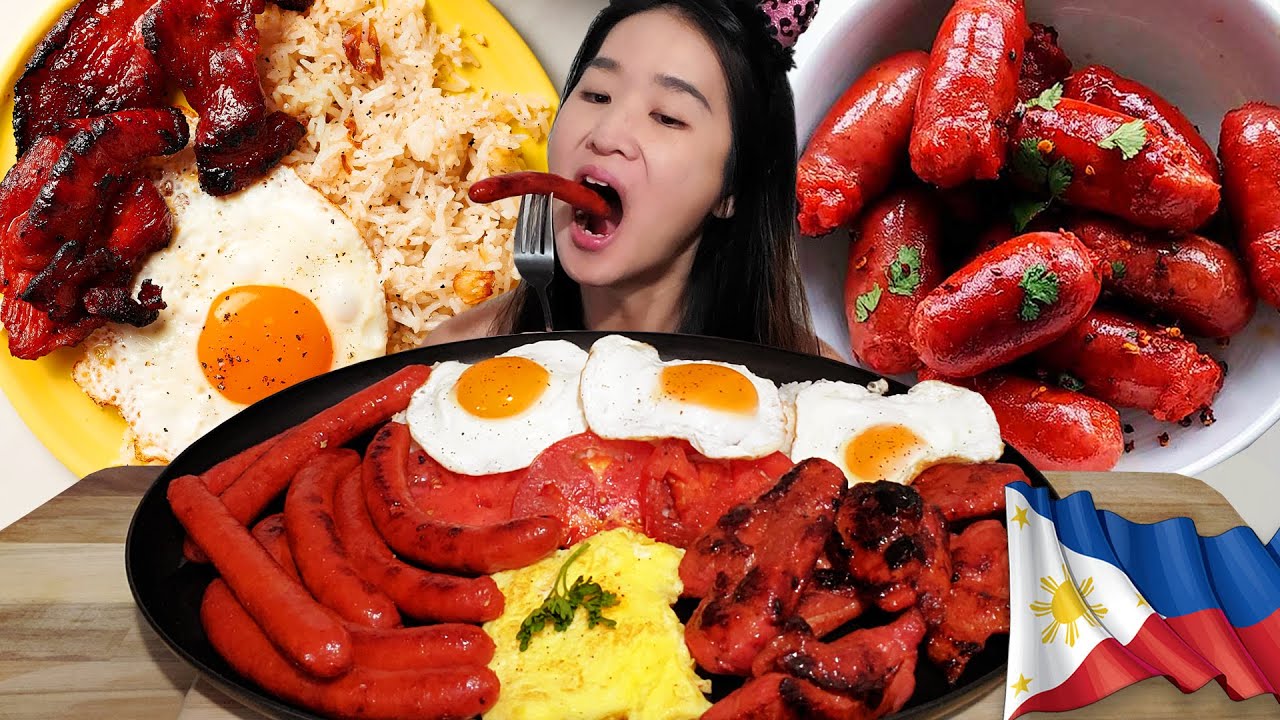 FILIPINO BREAKFAST MUKBANG! Chicken Tocino, Skinny Longanisa Sausages ...