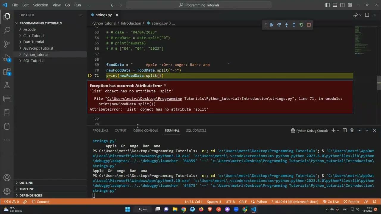 Python Tutorial 2.1.2 - Using the String Method "Split" - YouTube