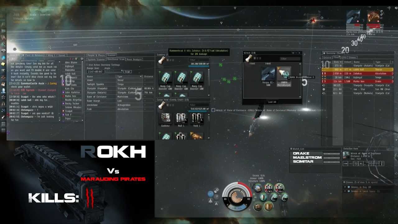 Eve Online - Rokh and small gang engage pirate gankers - YouTube