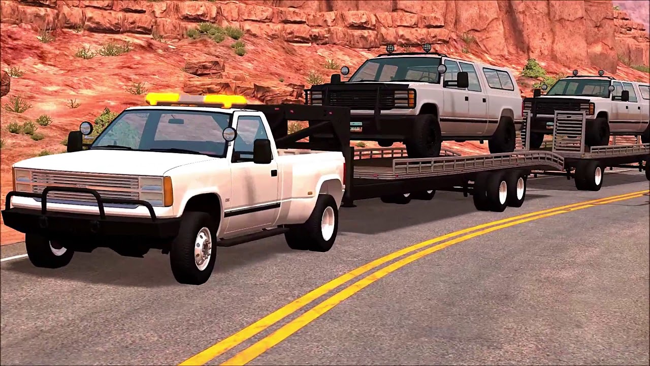 Dually single cab towing two trailers - BeamNG Drive - YouTube