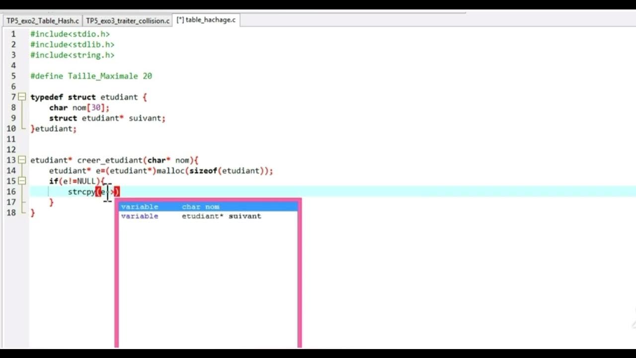VIDEO 1: La fonction : créer étudiant () / initialiser la TH _ table de hachage - YouTube