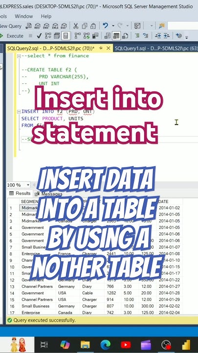 INSERT INTO ︎ Insert data in a table by using another table ︎ SQL ︎SSMS ...