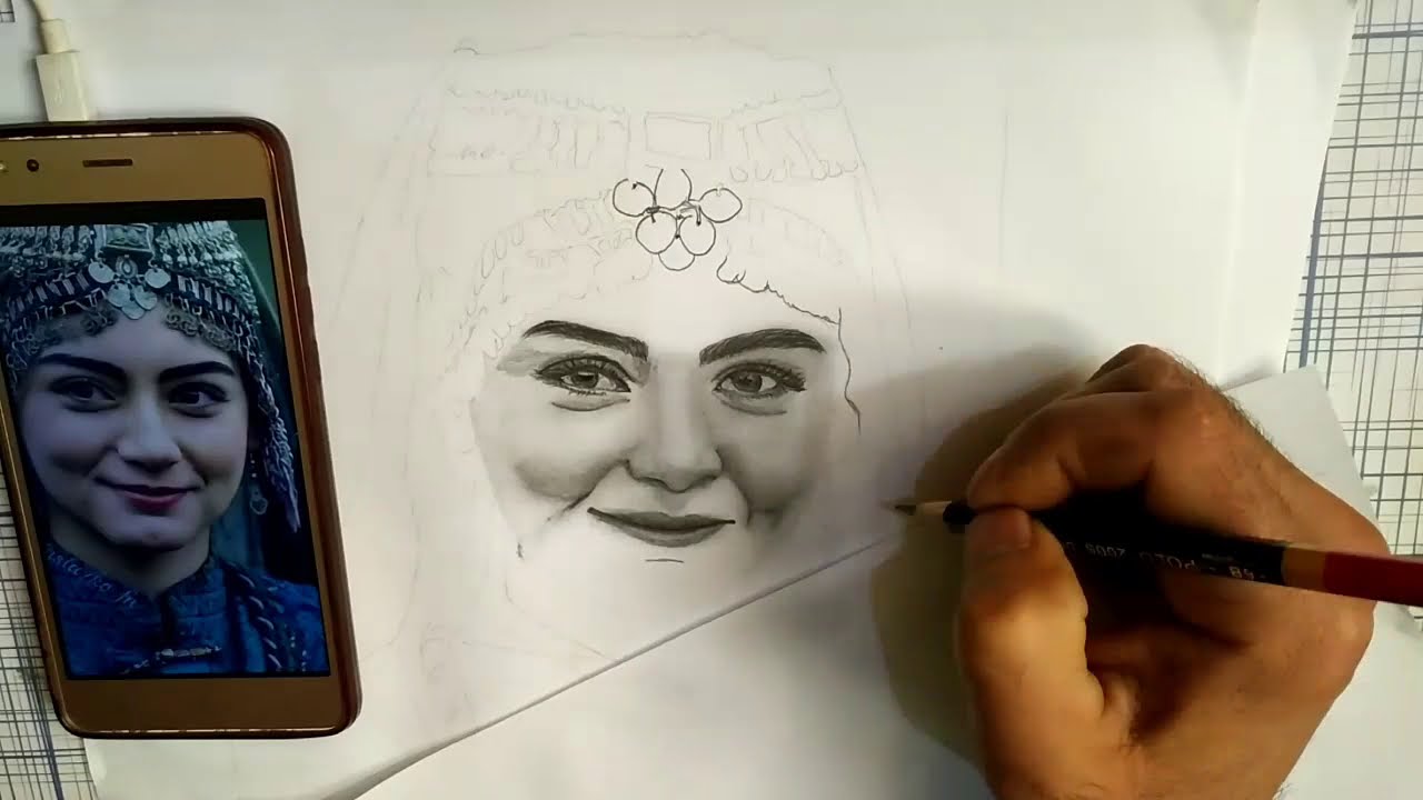Kurulus usman | Bala khatoon drawing | Ozge torer pencil drawing - YouTube