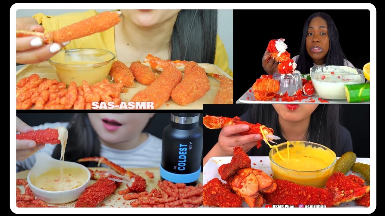 Mukbangers eating cheetos king crab with cheese|| King crab eating asmr ...