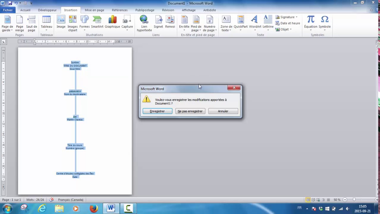 Créer un page titre avec Word 2010 - YouTube