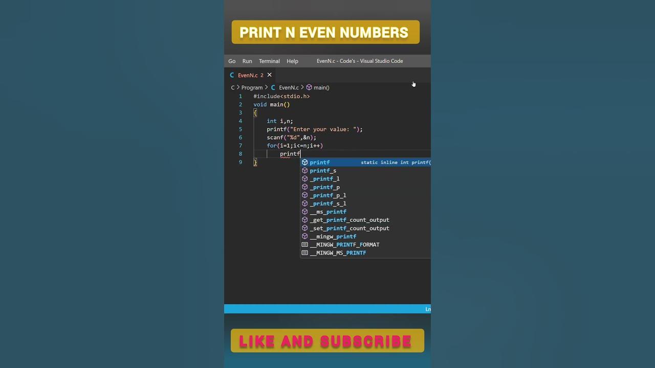 Print N even Numbers in c #shortvideo #programming #shortvideo #learning - YouTube