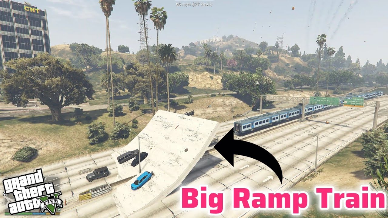 Big Ramp Train runs through Highway & Military Base - Grand Theft Auto ...