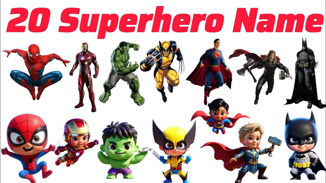 सुपरहीरो के नाम Superhero names for kids pre learning Video | Superhero ...