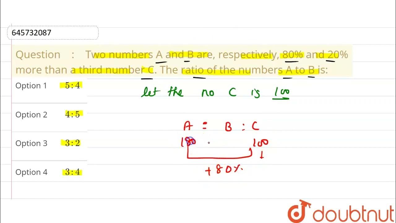 Two numbers A and B are, respectively, 80% and 20% more than a third number C. The ratio of the ...