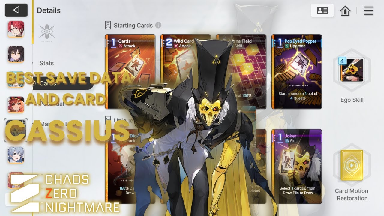 BEST SAVE DATA AND CARD CASSIUS - Chaos Zero Nightmare - YouTube