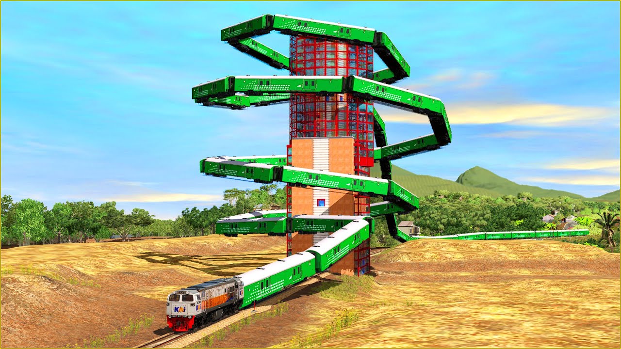 Trains Flying In The Sky Rotating Spiral Around The Building | Trainz ...
