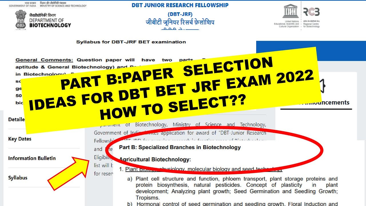 Which subject to select for PART B in DBT BET JRF EXAM 2022??Subject ...