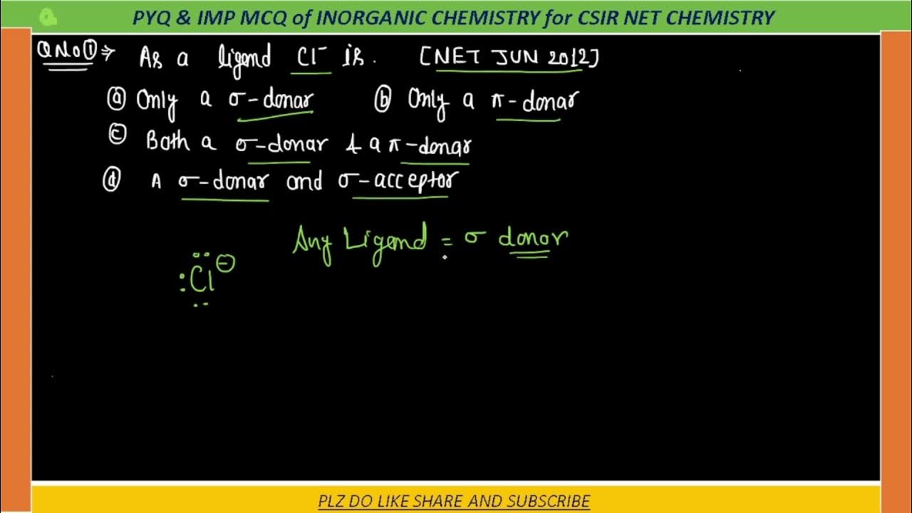 Coordination Chemistry Q14🌻CSIR NET DEC 2012🌻Cl- ligand sigma donor or ...