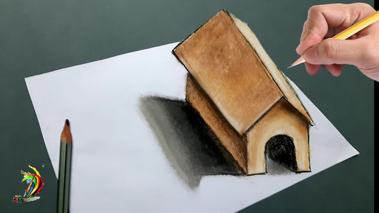 Trick Art Drawing 3D Tiny Dog House On Paper 3D Drawing Tutorial Step trick-art-drawing-3d-tiny-dog-house-on-paper-3d-drawing-tutorial-step