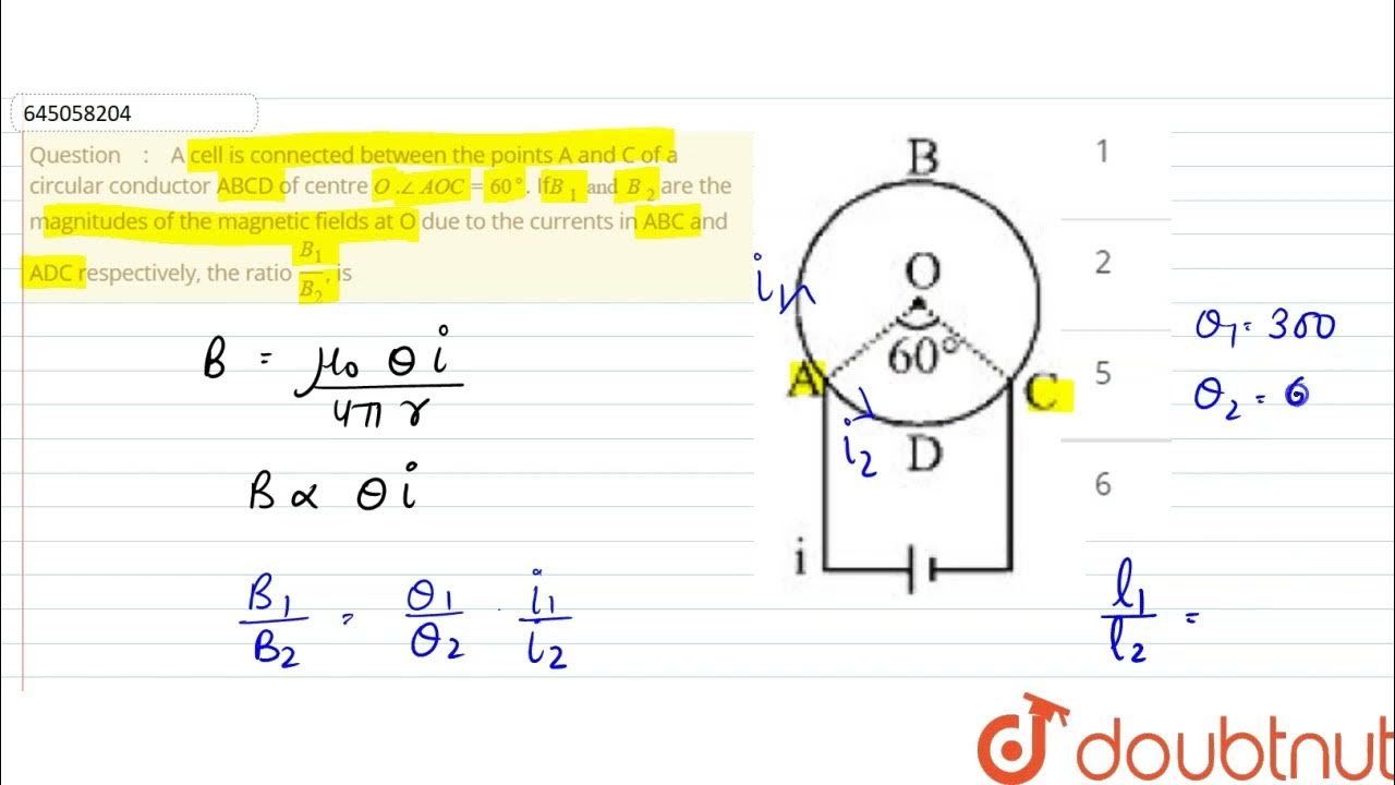 A cell is connected between the points A and C of a circular conductor ABCD of centre O . angle ...