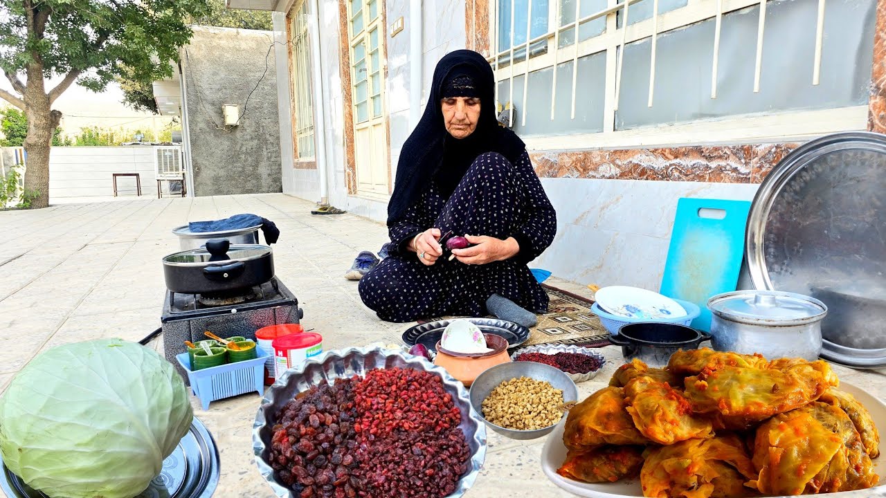 Village life in Iran: Cooking traditional cabbage dolma | rural Cuisine ...