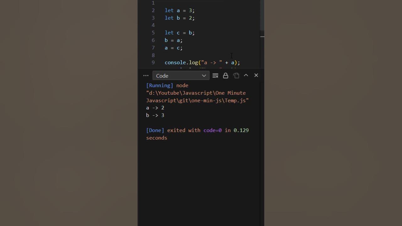 How To Swap Two Variables In Javascript One Minute Javascript 1 Min Js Quick Js Shorts