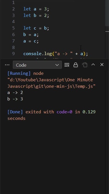 How To Swap Two Variables In Javascript One Minute Javascript 1 Min Js Quick Js Shorts